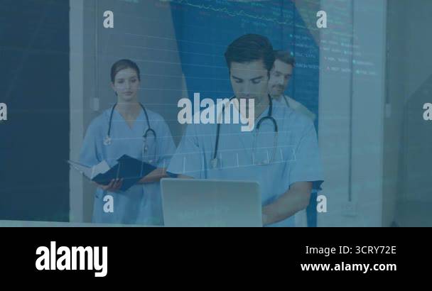 Animation of data processing over diverse doctors. global medicine ...