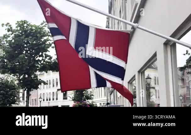 Norwegian flag in the lesund city Stock Video Footage - Alamy