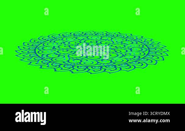 An animated, stylized 3D mandala with intricate blue and green ...