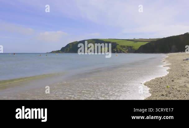 Beautiful view of seaside and coast land features in Cornwall on a ...