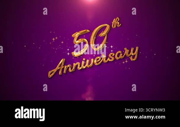 Shiny golden 50th Anniversary text with sparkling particles and glowing ...