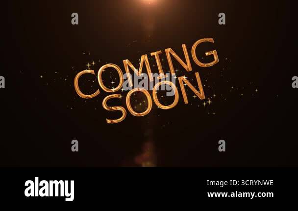 Golden Coming Soon text animation with sparkling particles, glowing ...