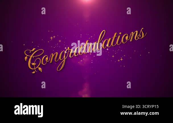 Golden Congratulations text animation with sparkling particles, shiny ...