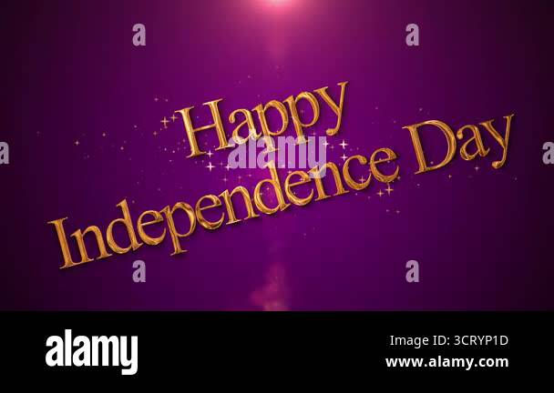 Golden Happy Independence Day text animation with sparkling particles ...