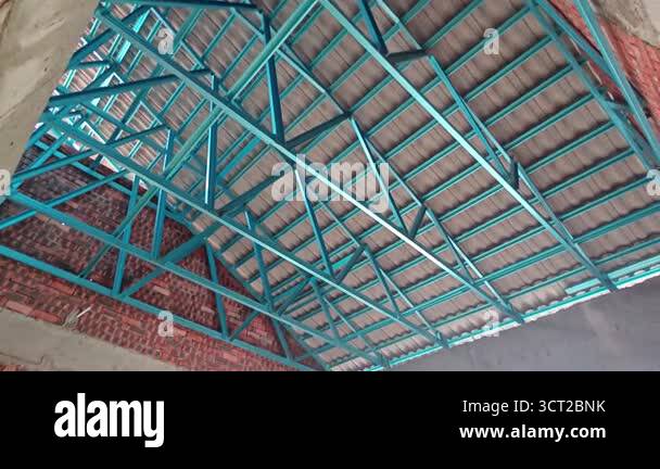 looking up the ceiling construction lightweight aluminium steel truss ...