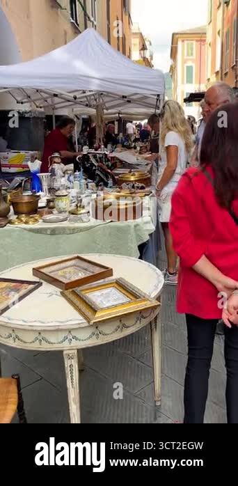 Chiaveri, Italy - September 13, 2025. Flea antique market in Europe ...