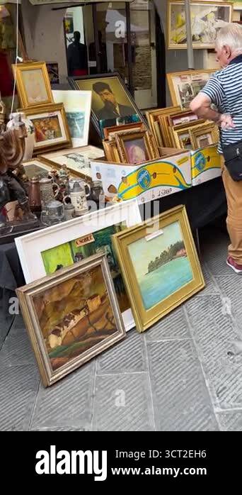 Chiaveri, Italy - September 13, 2025. Flea antique market in Europe ...