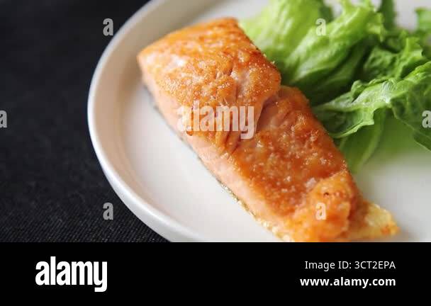 salmon fried fish seafood second course tasty snack fresh delicious ...