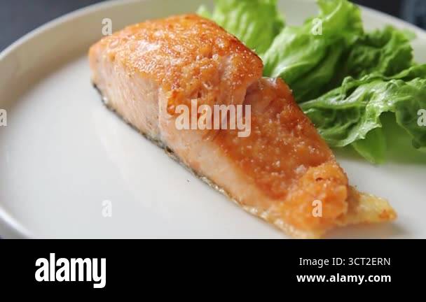 salmon fried fish seafood second course tasty snack fresh delicious ...