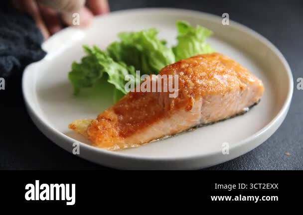 salmon fried fish seafood second course tasty snack fresh delicious ...