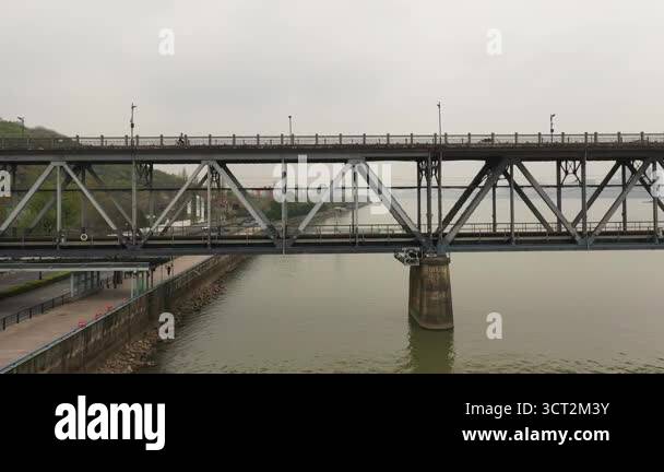 Aerial view of Hangzhou dual-purpose bridge, carrying both railway and ...