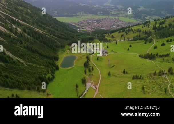 Aerial view Nebelhorn snowmaking pond in Oberstdorf collects water for ...