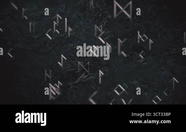 Dark runic motion background with gently moving metallic runes ...