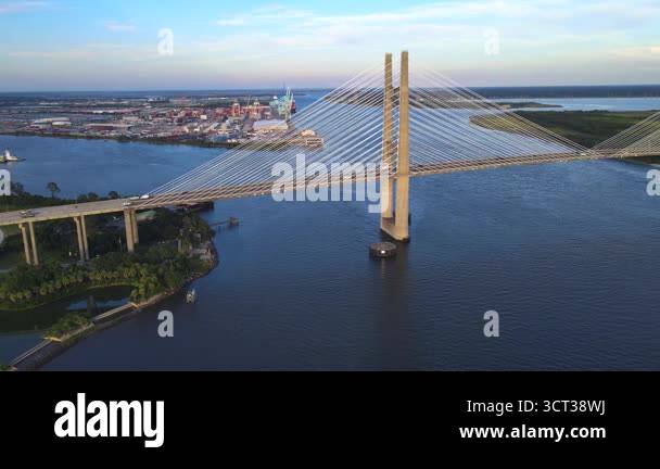 Elegant cable-stayed bridge spans the wide river. Jacksonville ...