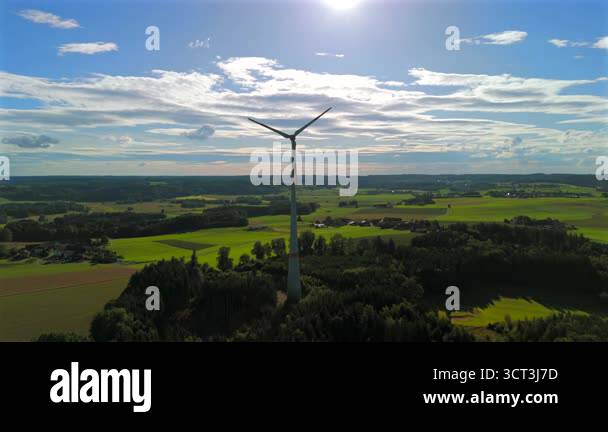Aerial view of wind turbine in Bavaria, Ebersberg region, Germany ...