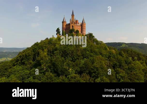 Aerial drone view of Hohenzollern Castle in Bisingen, Baden ...