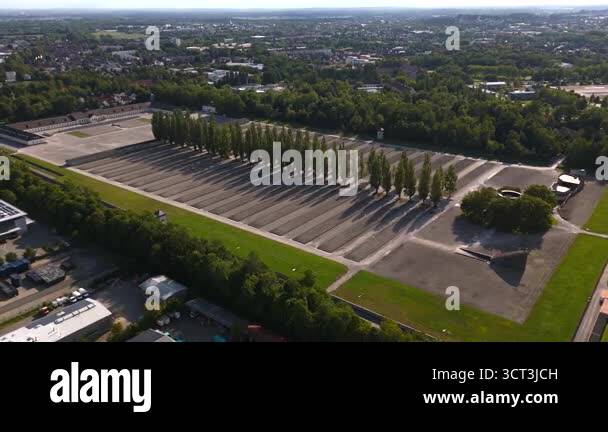 Aerial view of Dachau, Germany concentration camp memorial, NS ...