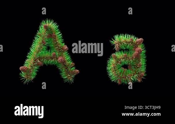3D animation of uppercase and lowercase letter A made from pine needles ...