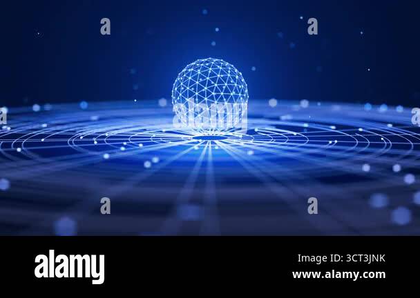 Looped animation of a glowing digital sphere with connected nodes ...