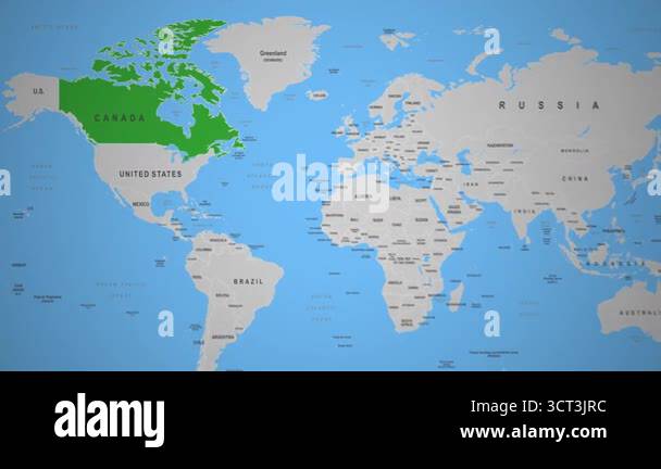 Canada Region Displayed on World Atlas 2D Animation North America. High ...