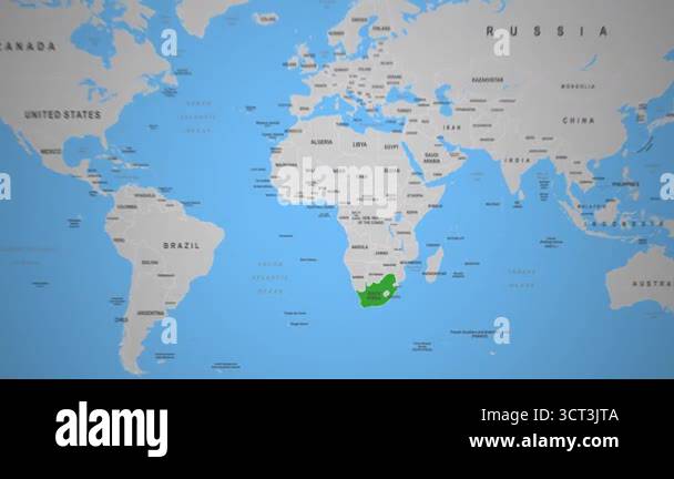 South Africa Outlined on World Map 2D Animation Southern Africa. High ...