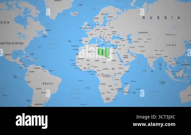Libya Country Marked on World Map 2D Animation Geography Africa. High quality 4k footage Stock ...