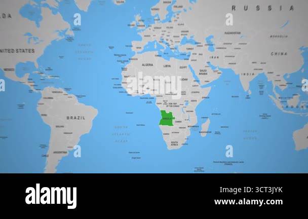 Angola Geography Marked on World Map 2D Animation Southern Africa. High ...