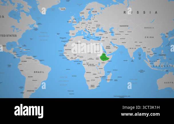 Ethiopia Country Displayed on World Map 2D Animation East Africa Region ...