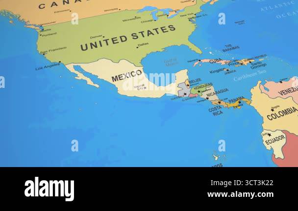 Dynamic 3D Animated World Map Highlighting Mexico United States Central ...