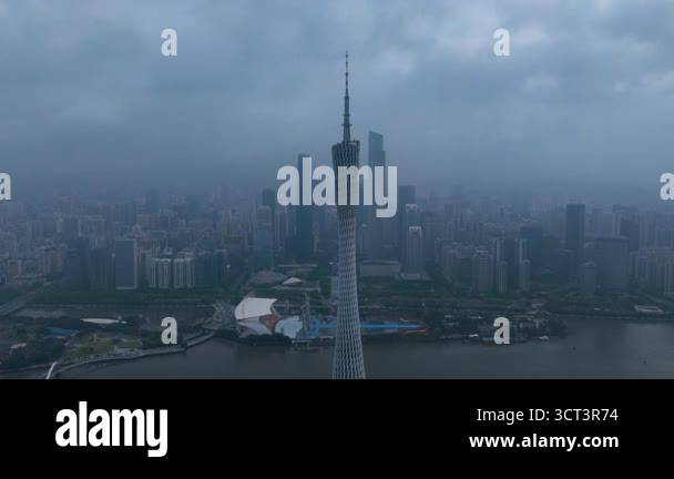 Aerial video of a Guangzhou TV Astronomical and Sightseeing Tower Stock ...