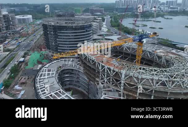 Chengdu, China. An aerial view shows a modern city with high-rise ...