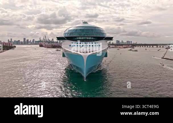 Miami tour. Cruise ship voyage. Aerial view of cruise in summer ...