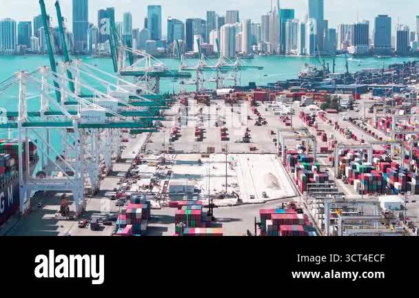 Miami, Florida, USA - April 02, 2025: Port Miami. Container loading ...