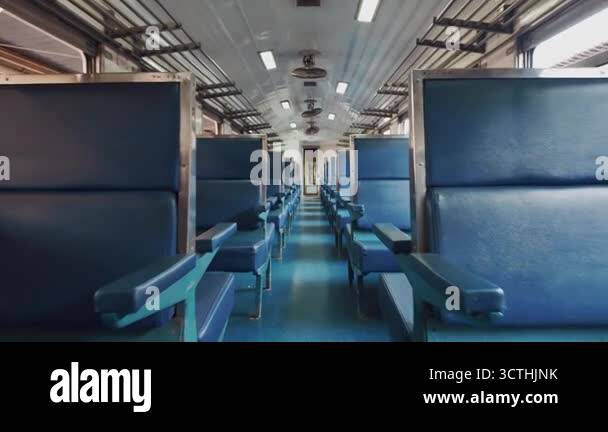 vintage train wagon interior with perspective view, retro carriage in ...