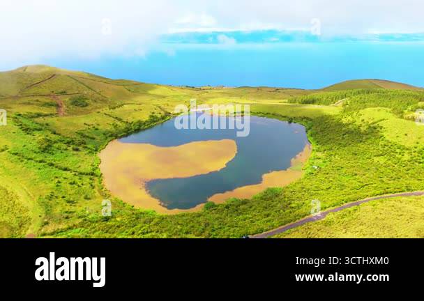Green Hills, Fields, Forest, Lake Lagoa do Caiado and Atlantic Ocean ...
