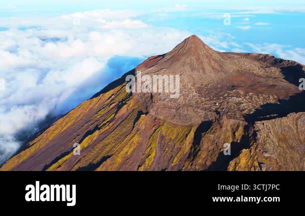 Top of Mount Pico Stratovolcano, Crater and Clouds. Shadow of Mountain ...