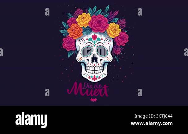Dead day dia de muertos skull flowers, art video illustration Stock ...
