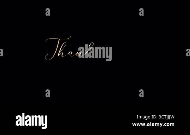 Gold cursive Thank You smooth animation and soft glow on black ...