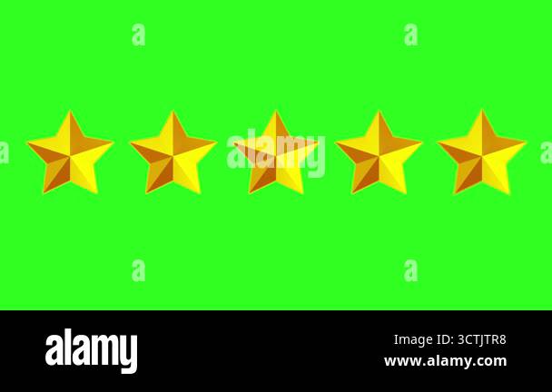 Five Golden Stars Rating on Green Screen. 5 Star Quality Review and ...