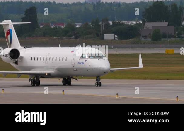 MOSCOW, RUSSIAN FEDERATION - JULY 29, 2021: Small regional aircraft ...