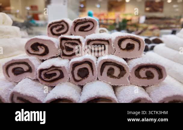 Colorful turkish delight display at local market in Turkey Stock Video ...