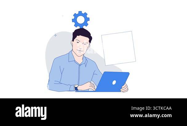 Human resources. Moving banner with HR employee sitting in front of ...