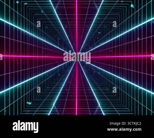 Futuristic neon tunnel loop animation with glowing lights and cyberpunk ...