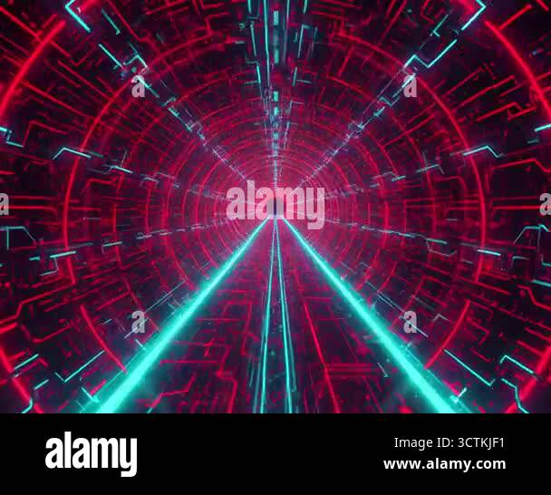 Futuristic neon tunnel loop animation with glowing lights and cyberpunk ...