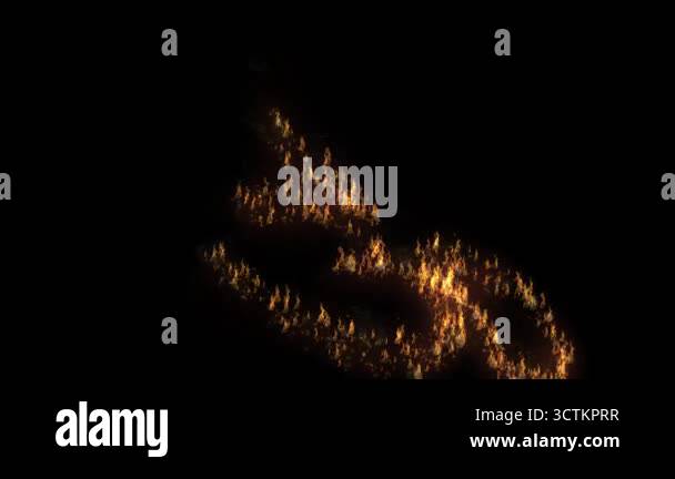 A striking 3D Om symbol created entirely with realistic fire on a black ...
