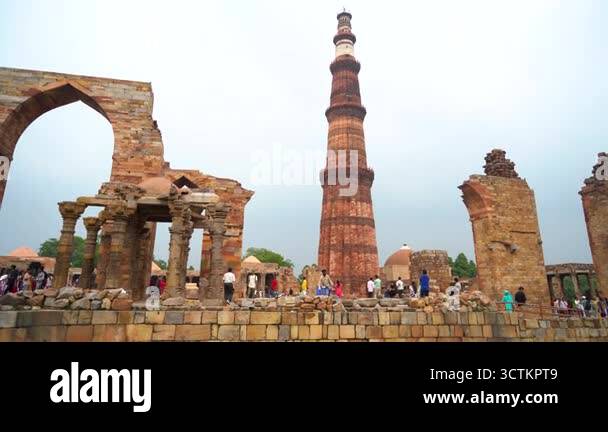 Qutub Minar Base Structure and Detailed Brickwork. High quality 4k ...