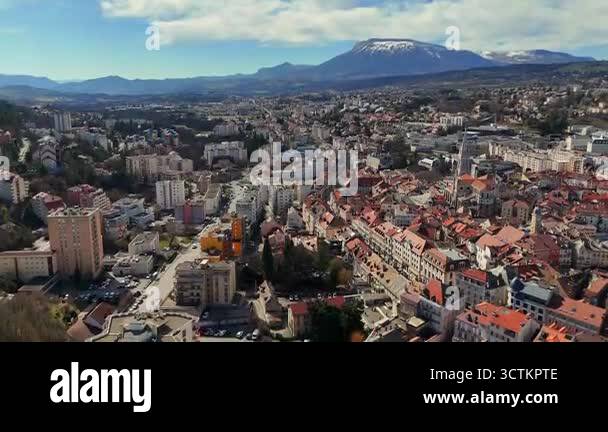 Aerial panorama of Gap France showing contrast between historic old ...