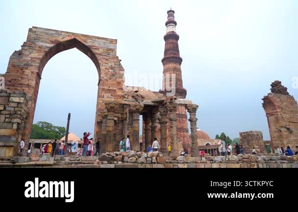 Qutub Minar Columns and Islamic Inscriptions. High quality 4k footage ...