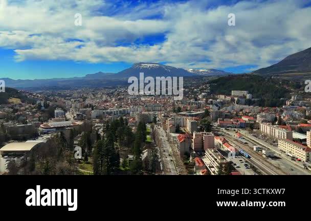 Aerial view of Gap city in France with residential buildings green ...