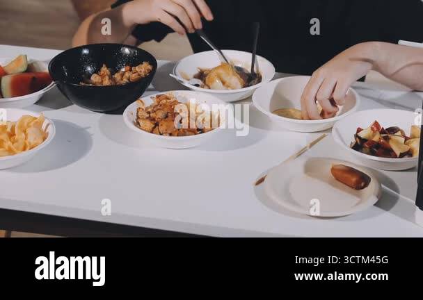 asian woman eating fried rice with chicken and vegetables Stock Video ...